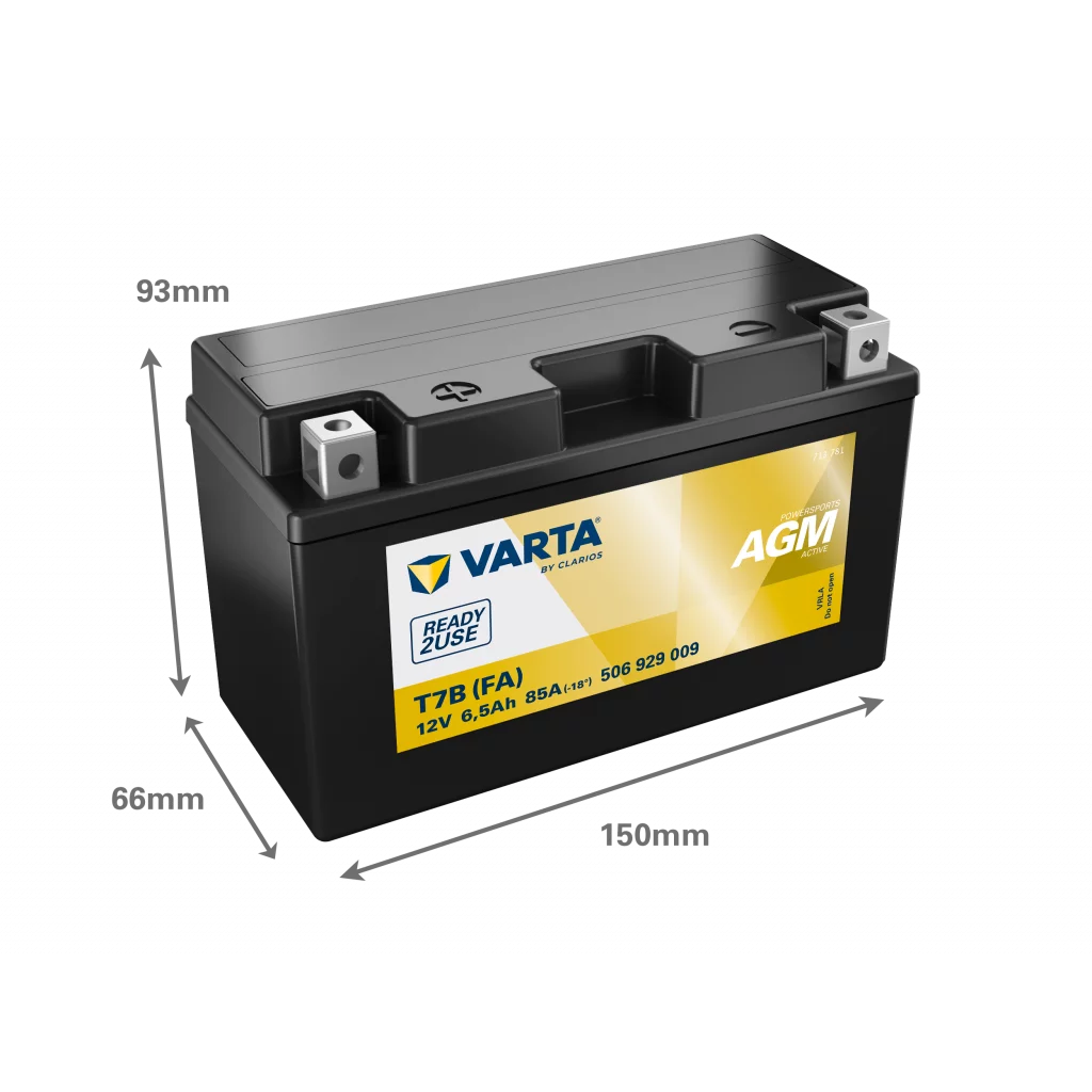 VARTA AGM MC Batteri 12V 6,5AH 85CCA (150x66x93mm) +vänster T7B (FA ...